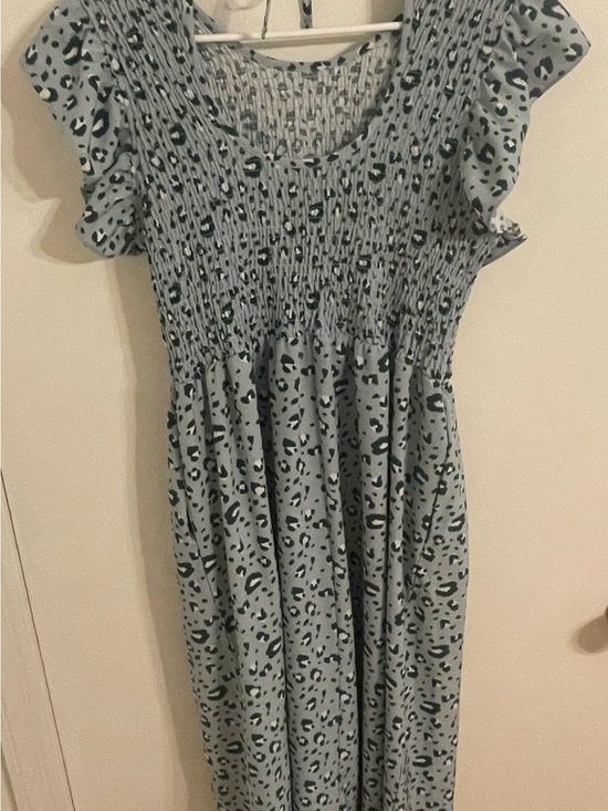 Dresses | Smocked Midi Dress In Sage Green Animal Print | Poshmark